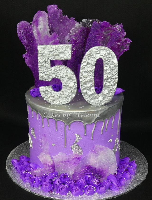 Purple And Silver 50th Birthday Cake Decorated Cake By CakesDecor purple-and-silver-50th-birthday-cake-decorated-cake-by-cakesdecor
