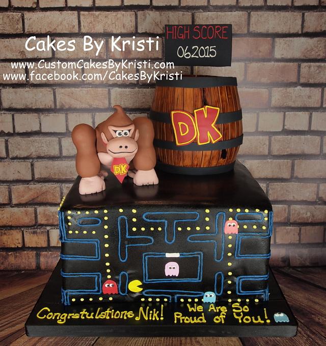 Pac-Man & Donkey Kong Graduation Cake - Decorated Cake by - CakesDecor Pac-Man & Donkey Kong Graduation Cake - Decorated Cake by - CakesDecor