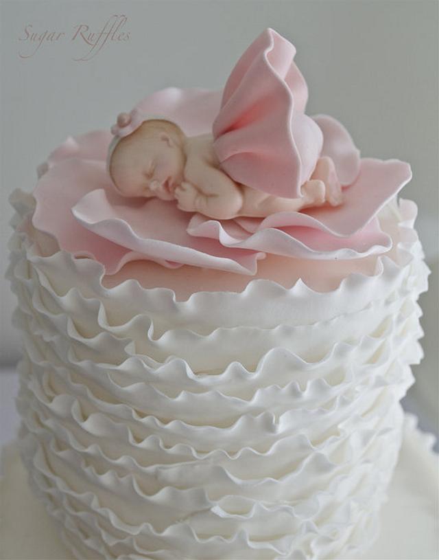 Ruffle Christening Cake Decorated Cake By Sugar Ruffles Cakesdecor
