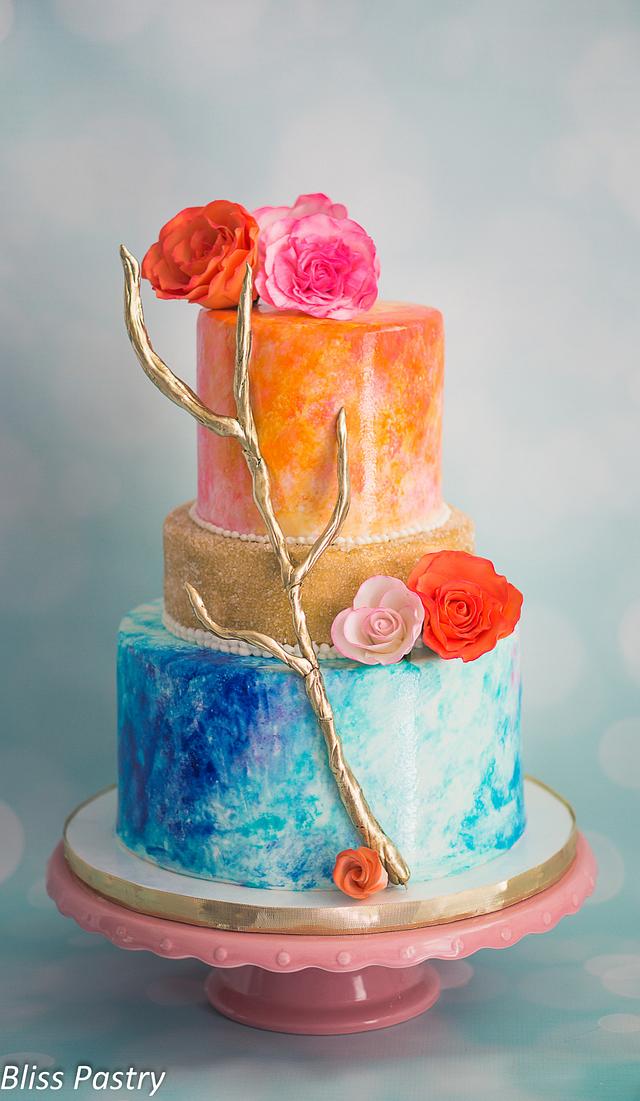 Watercolor Wedding Cake - Decorated Cake by Bliss Pastry - CakesDecor