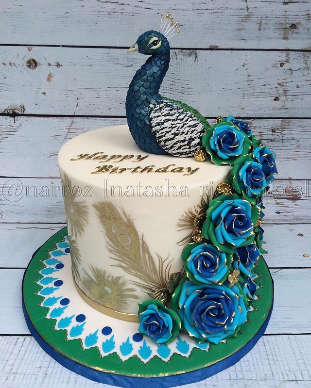 Peacock And Roses Decorated Cake By Natasha Rice Cakes Cakesdecor