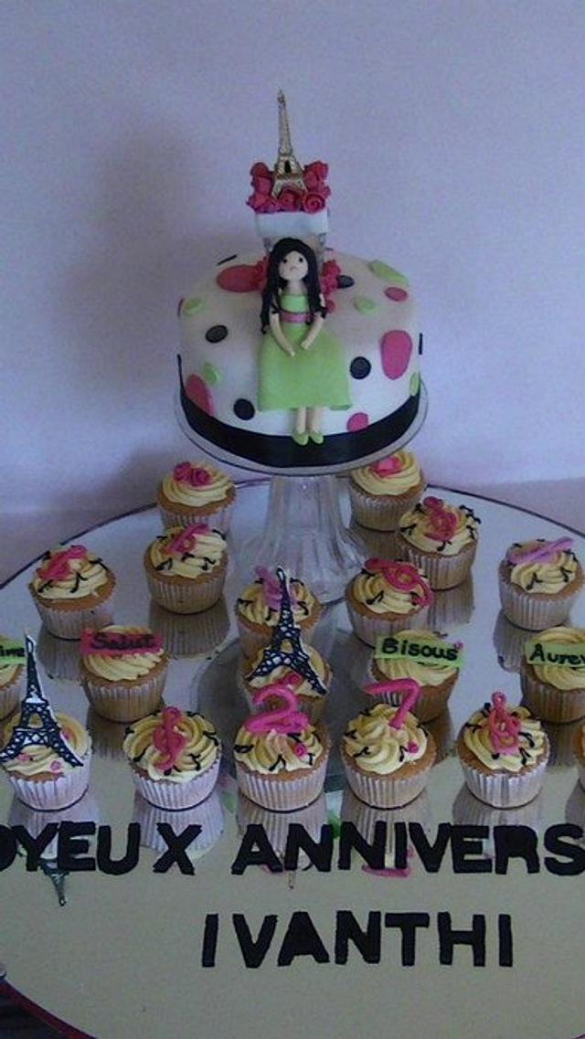 Paris themed birthday cake and cupcakes - Cake by fusion - CakesDecor