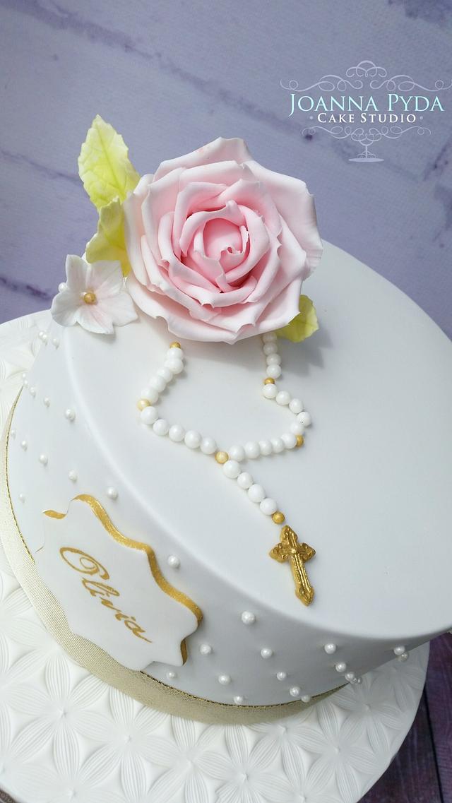 Elegant Communion Cake - Cake by Joanna Pyda Cake Studio - CakesDecor Elegant Communion Cake - Cake by Joanna Pyda Cake Studio - CakesDecor