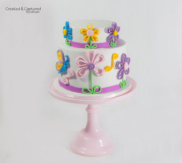 Ellies Quilled Birthday Cake Decorated Cake By Miriam Cakesdecor