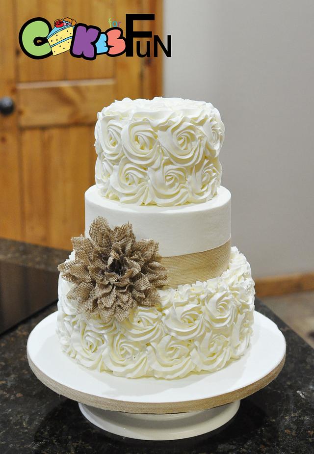 Buttercream Rosettes With Burlap Decorated Cake By Cakesdecor