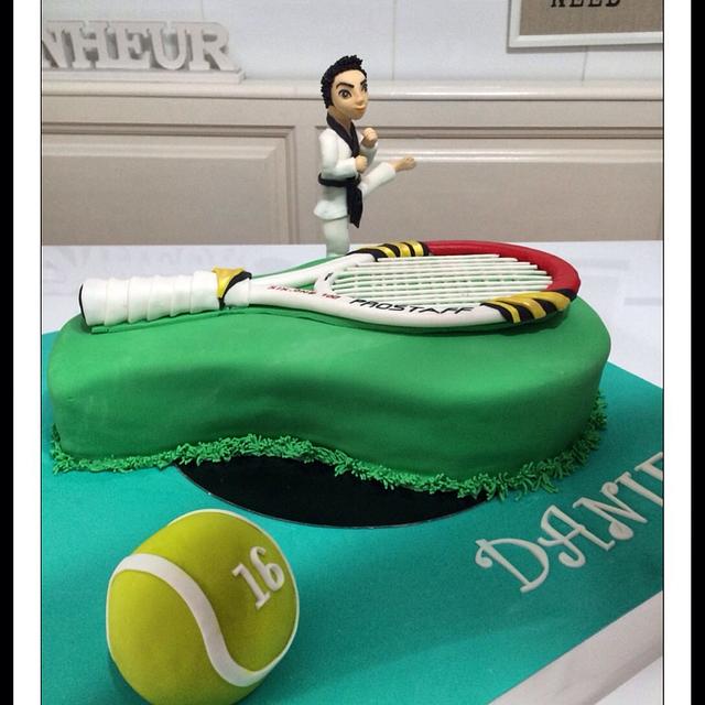 Taikwondo and Tennis cake - Decorated Cake by Soñe que - CakesDecor