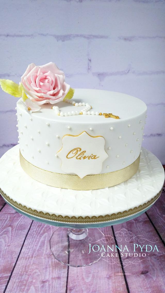 Elegant Communion Cake - Decorated Cake by Joanna Pyda - CakesDecor Elegant Communion Cake - Decorated Cake by Joanna Pyda - CakesDecor